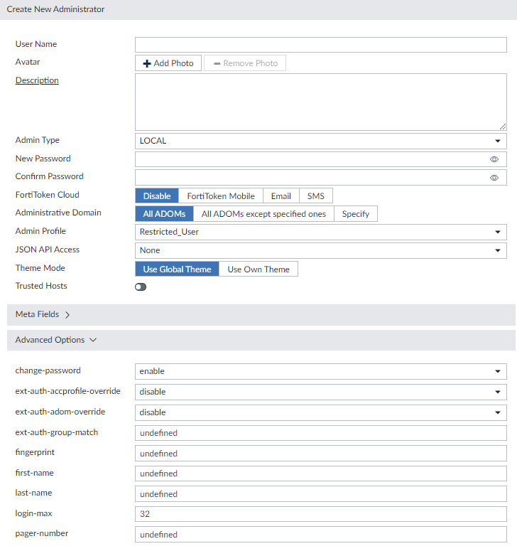 Creating administrators | FortiAnalyzer 7.4.3 | Fortinet Document Library